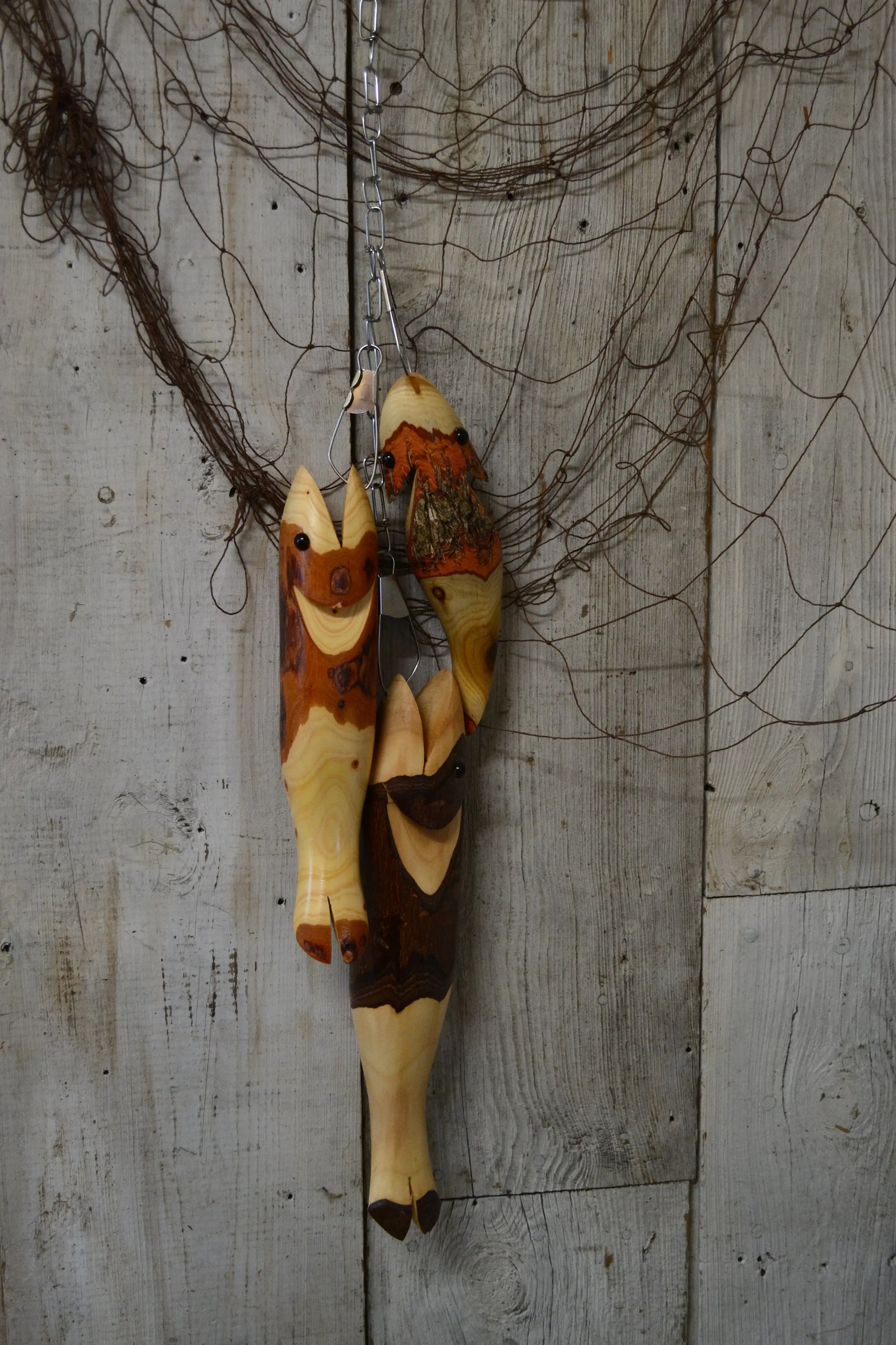 Fish on a Stringer, Wooden Lodge Decor, 3 Fish - Creation Carvings