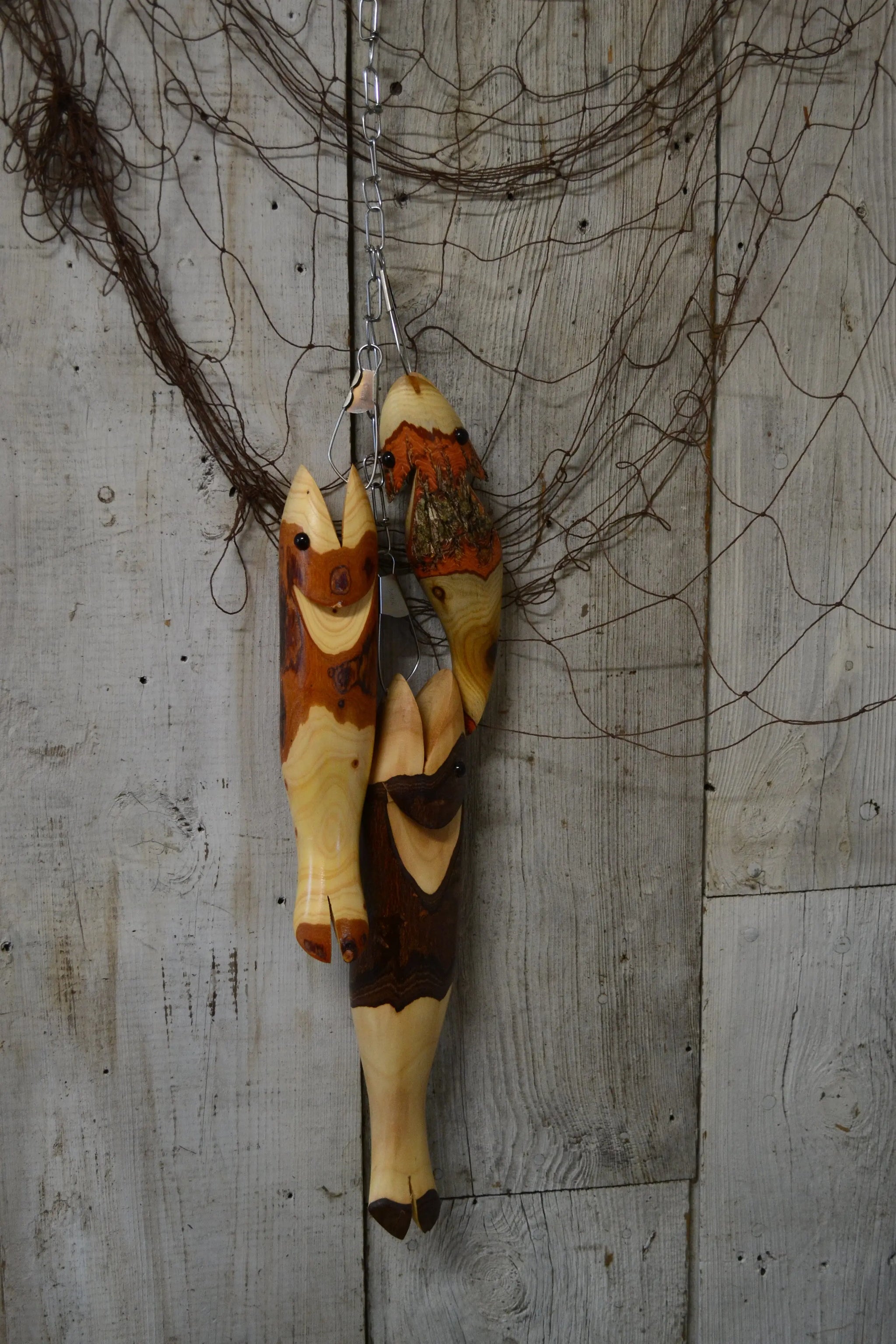 Fish on a Stringer, Wooden Lodge Decor, 3 Fish - Creation Carvings