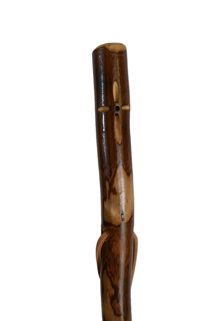 Dark Walking Stick with Cross Carving + Rubber Tip and Strap + Handmad ...